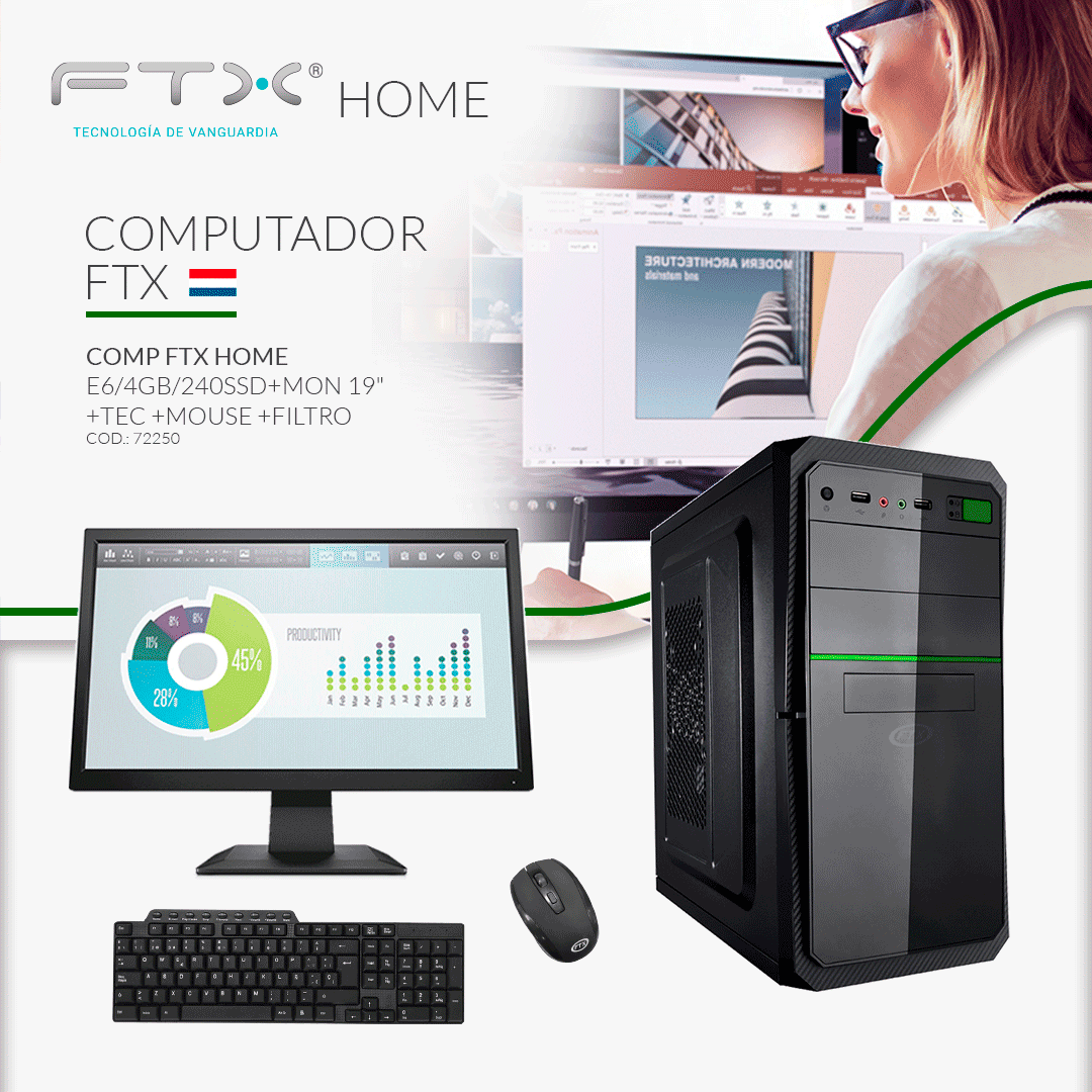 COMPUTADORA FTX HOME E6/4GB/240SSD SATA3+MONITOR 19" + TECLADO+ MOUSE+PARLANTE - Mercado Digital