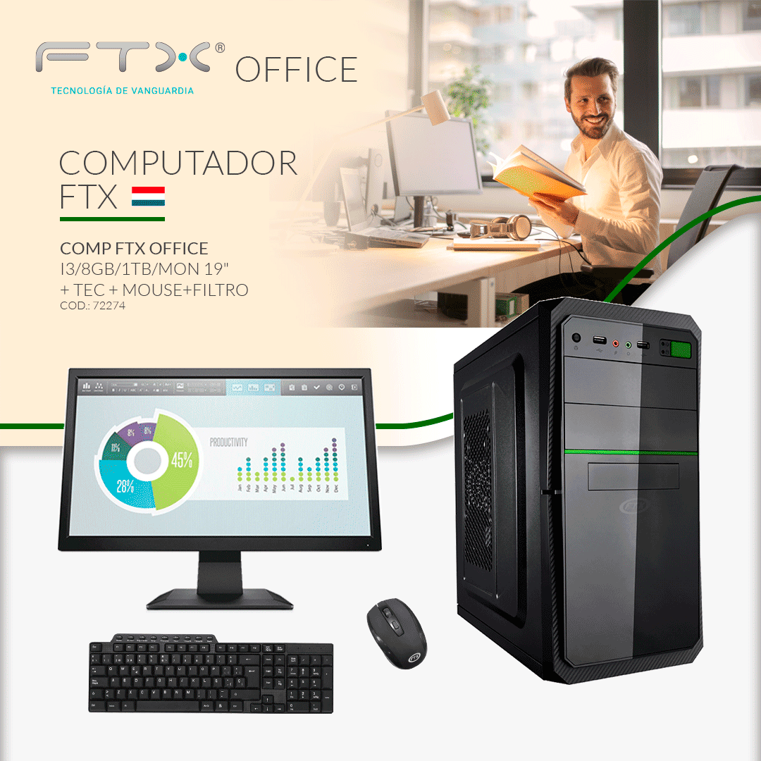 COMPUTADORA FTX OFFICE I3/8GB/1TB+MONITOR 19"+TECLADO+ MOUSE+FILTRO ...